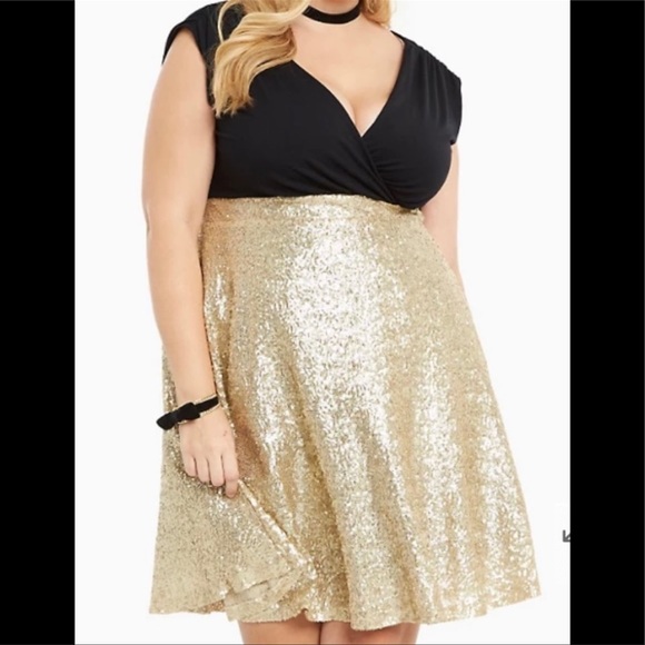 torrid | Dresses | Torrid Sequin Surplus Dress Black With Gold Sequins ...
